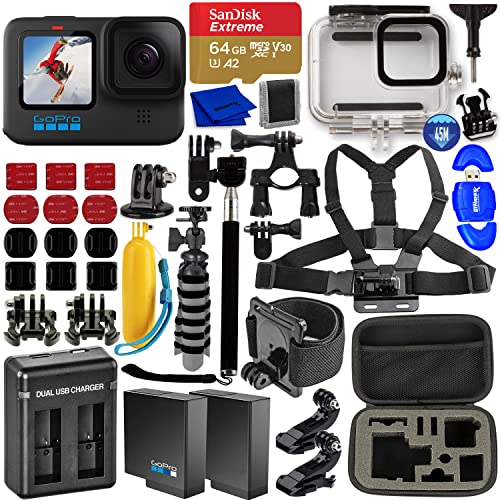 Pixel Hub GoPro HERO10 Hero 10 Camcorder Black - Extreme Bundle Includes: Sandisk Ultra 64GB ...