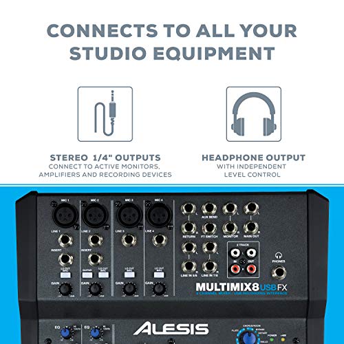Alesis MultiMix 8 USB FX – 8 Channel Compact Studio Mixer with Built In Effects & USB Audio ...