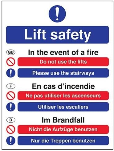 VSafety Multi-Lingual Fire Action Lift Safety Sign – Portrait – 150mm x ...