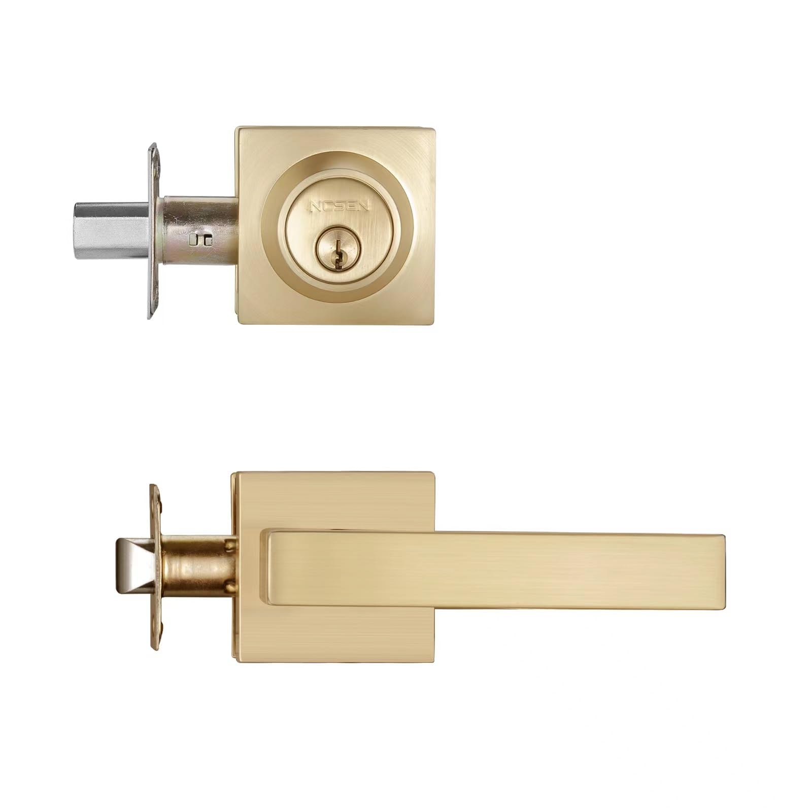 NCSEN Front Door Locksets with Deadbolt,Heavy Duty Satin Brass Door ...