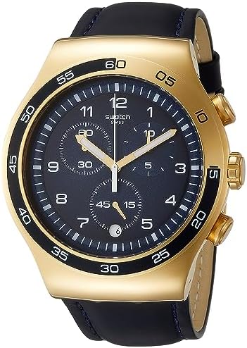 Swatch Watch Unisex , Quartz Movement, Analog Display, Black Leather ...