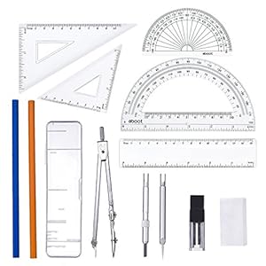13 Pieces Geometry Set Rulers Compass with Protractor Math Tools Set ...