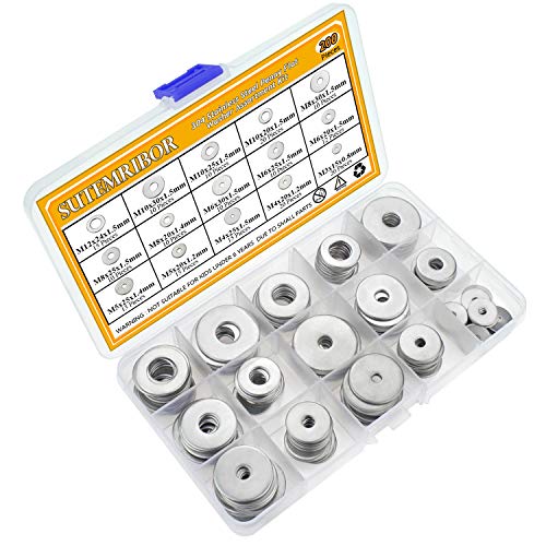 Sutemribor 304 Stainless Steel Large Fender Washer Assortment Kit 200 Pieces, 15 Sizes - M3 M4 ...
