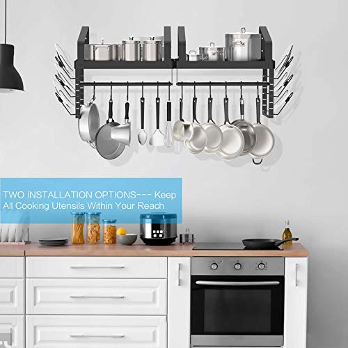 X-cosrack Pot Racks Wall Mounted Set of 2,with Towel Bar and Pots Pans ...