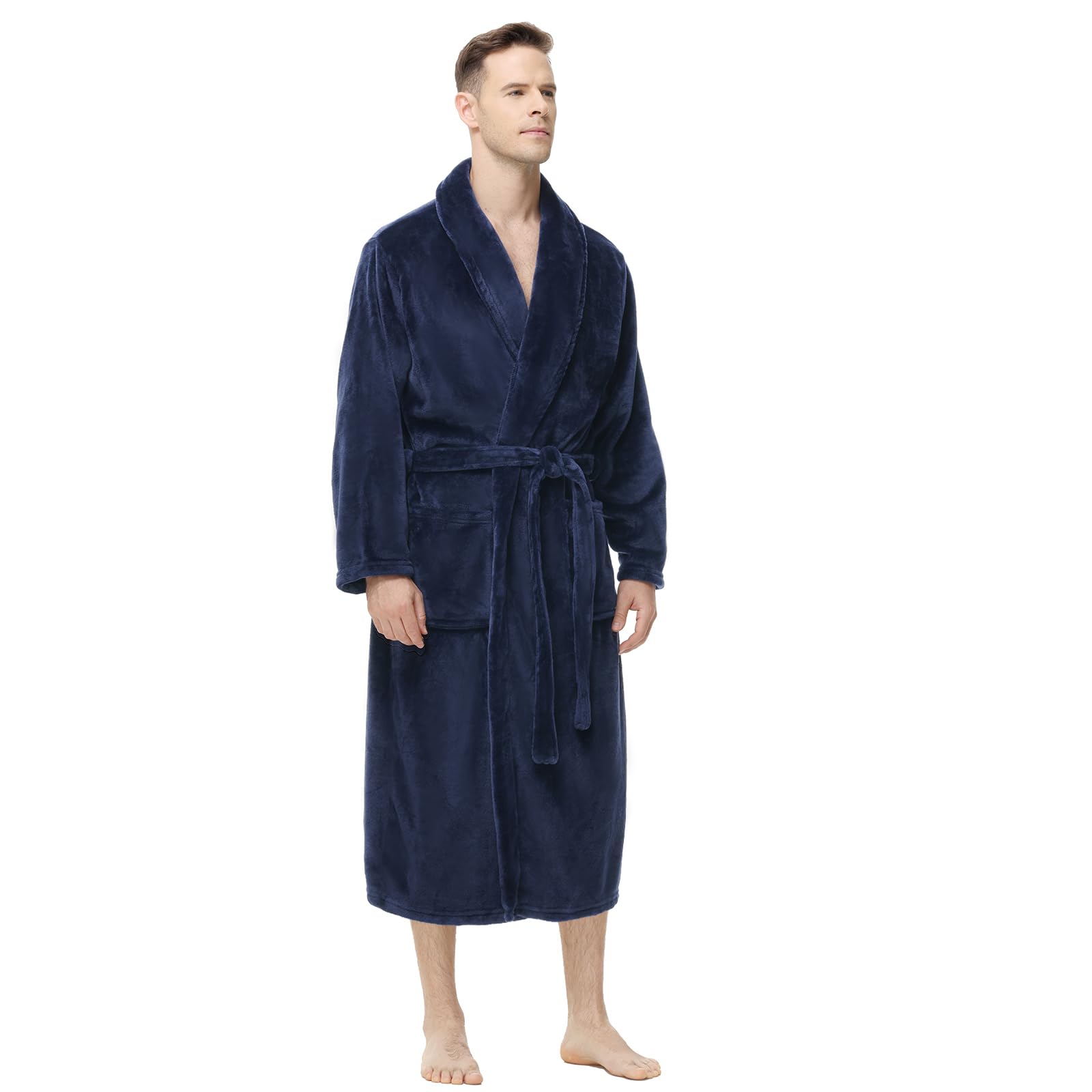 Yurhap Mens Fleece Robe, Soft Plush Robe for Men, Fluffy Bathrobe with ...