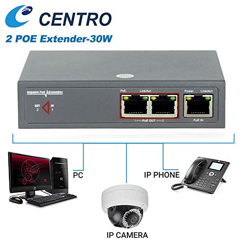 POE Extender Ethernet 2 Port Cat5e/6 Gigabit 30W, CENTROPOWER POE+ ...