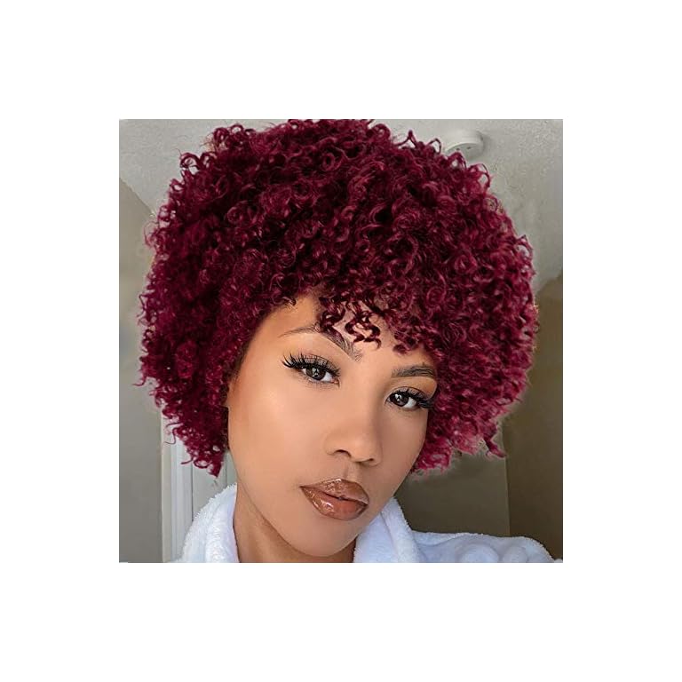 AISI QUEENS Short Curly Human Hair Wigs Short Burgundy Wig Afro Kinky ...