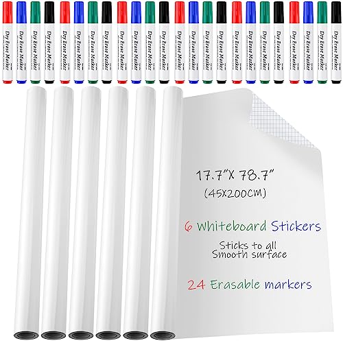 Seajan 6 Pack Dry Erase Whiteboard Sticker Rolls 17.7 x 78.7 Inches ...