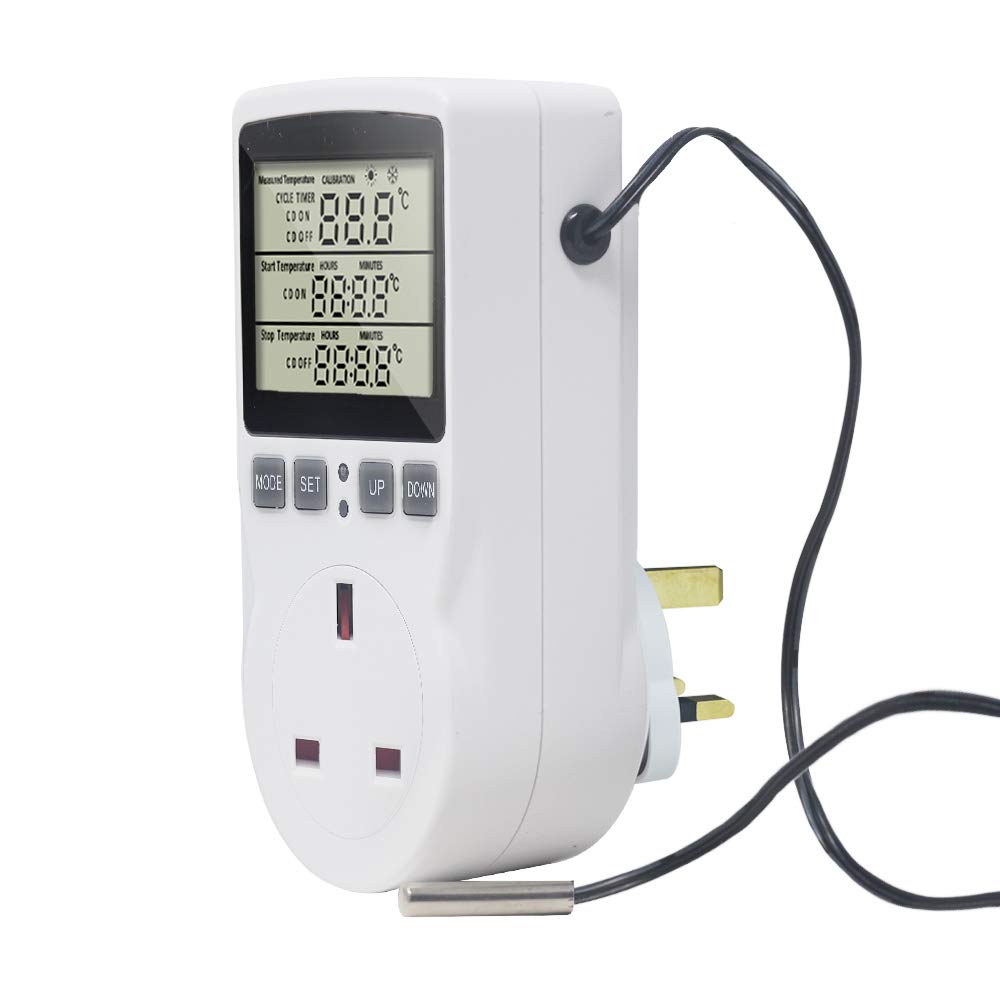 KETOTEK Digital Thermostat Plug Temperature Controller Socket Outlet 220V with Sensor Probe, LCD ...