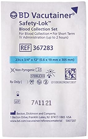 BD 367283 Safety-Lok Blood Collection Set with Luer Adapter, 23G, 12 ...