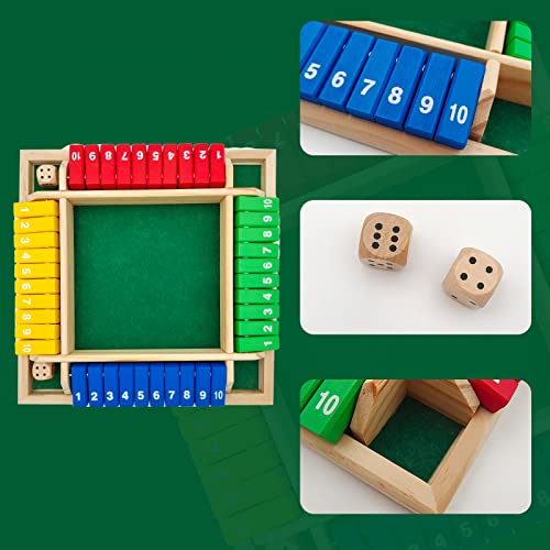 Wooden Shut The Box Dice Game,4 Sided Colourful Wooden Board Game(1-4 ...