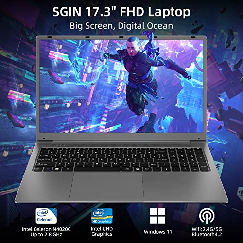 SGIN 17" Laptop, 8GB RAM 256GB SSD Notebook, 17 Inch Laptops with IPS Full HD, Intel Celeron ...