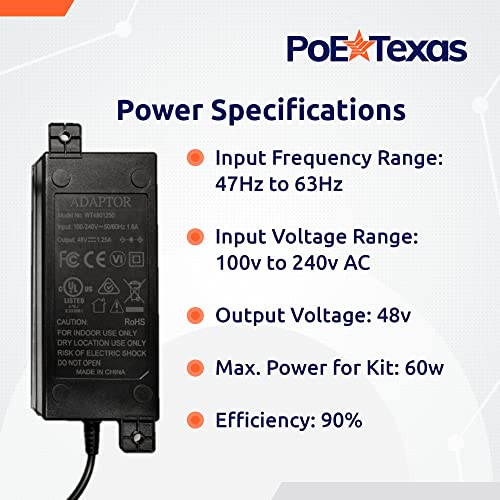 PoE Texas 48v Power Supply - 48 Volt 60 Watt AC to DC Power Supply for ...
