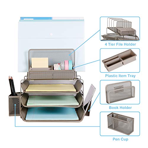 DESIGNA Stackable Mesh Desk Organizer with 3 Sliding Letter Trays 4 ...