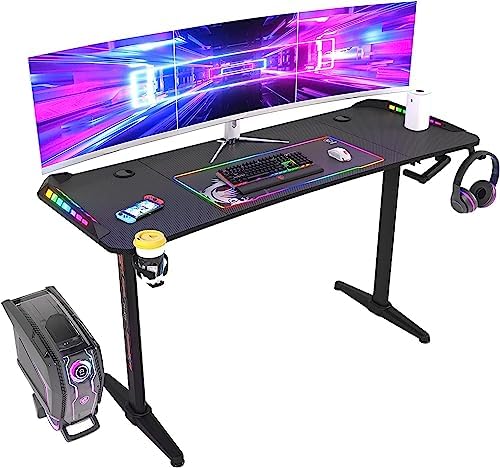 Wisfor Large LED Gaming Desk: 160cm PC Mechanical Height Adjustable ...