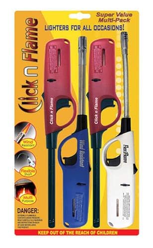 Click n Flame Utility Lighter 4-Pack - Wind Resistant Flexible Shaft ...