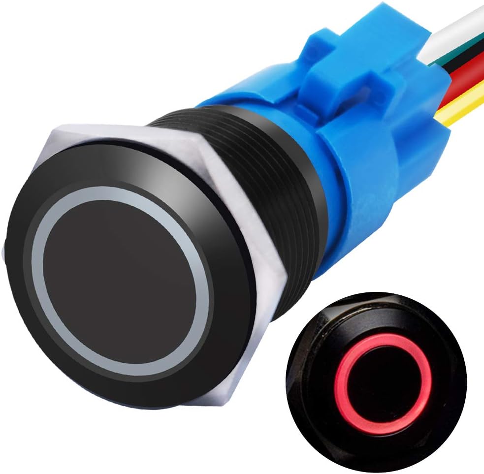 mxuteuk 19mm Momentary Push Button Switch 1 NO 1 NC SPDT ON/OFF Black Metal Shell with 12v Red ...
