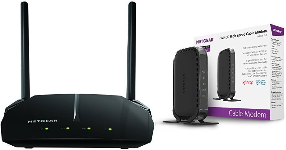 NETGEAR AC1200 Dual Band Wi-Fi Router (R6120) with NETGEAR CM400 (8x4 ...