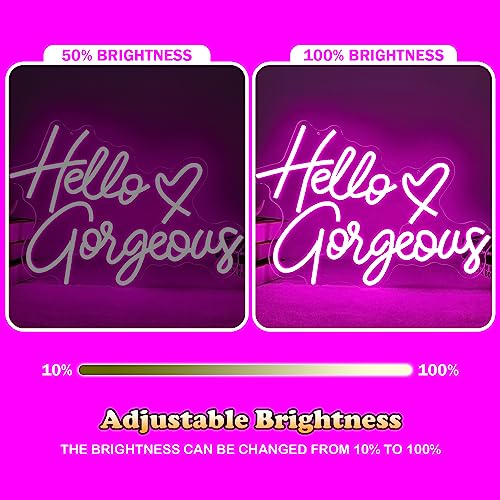 Hello Gorgeous Neon Sign Dimmable LED Signs For Wall Decor Pink Neon ...