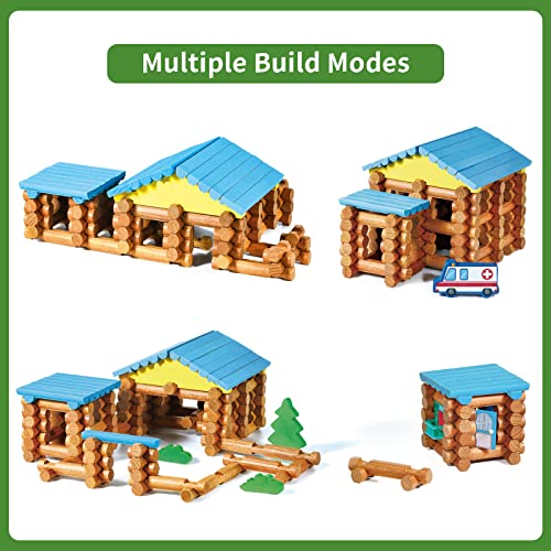 Wondertoys 239 Pieces Real Wood Logs Set Ages 3+, Classic Building Log ...