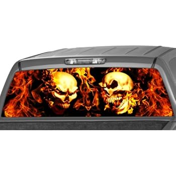 Amazon.com: MotorINK Flaming Skulls Rear Window Graphic Decal Tint ...