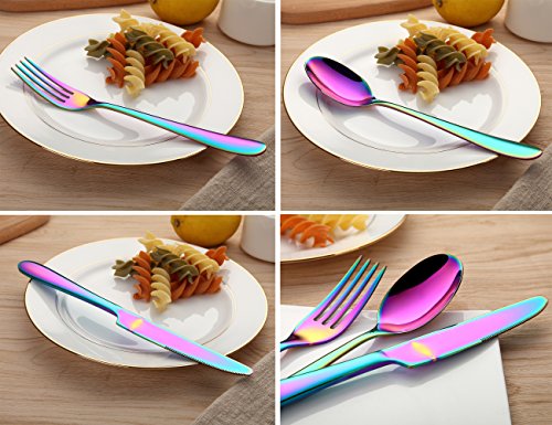 Colorful Rainbow Flatware Silverware Set, 30-Piece Stainless Steel ...