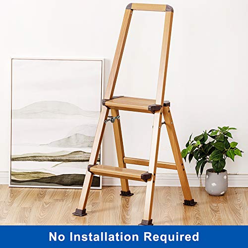 StrongTek Folding Step Ladder, Aluminum Frame with Woodgrain Finish ...