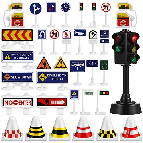 jojofuny 56 Pcs Traffic Sign Toy Road Tape Street Road Signs Playset ...