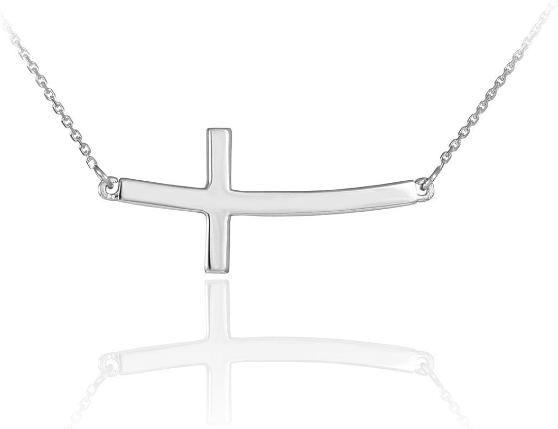 Amazon.com: 14k Solid White Gold Sideways Curved Christian Cross ...