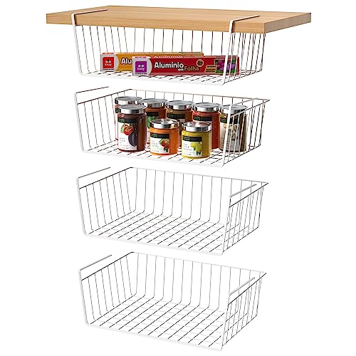 Bellsal Under Shelf Basket, 4 Pack Metal Hanging Wire Shelf Under Shelf ...