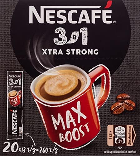 Nescafe 3 in 1 Coffee Xtra Strong Max Boost 260g 20 Packets, Brown ...