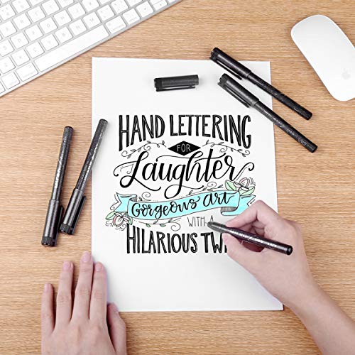 Hand Lettering Markers Set, 9 Size Permanent Black Calligraphy Pen for ...