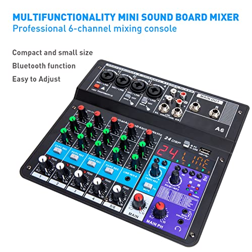 6 Channel Audio Mixer - Portable Digital Line Mixer Console Build-in 24 ...