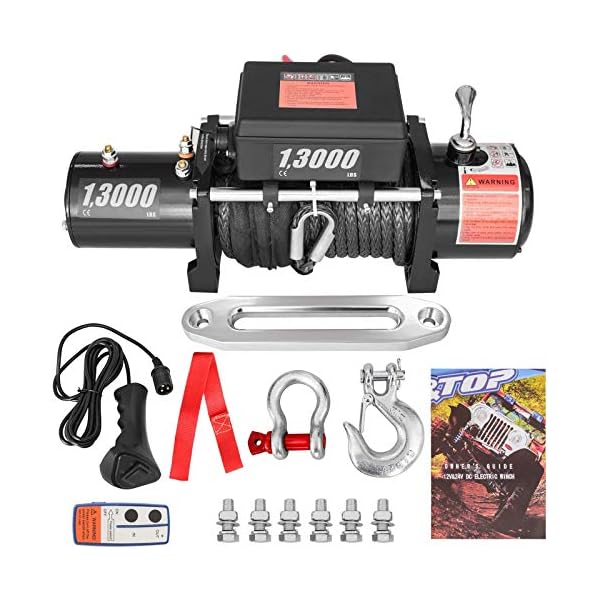 CXRCY 13000 lb Electric Winch Load Capacity 12V Towing Winch Kit with 80ft（24m）Synthetic Rope ...