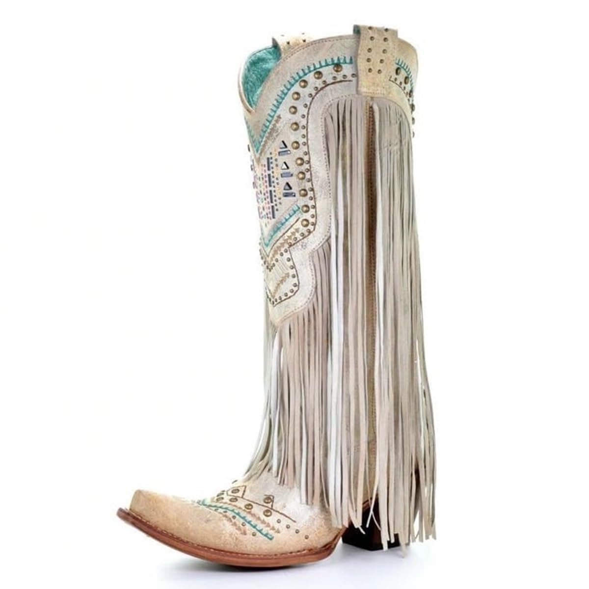 LISHAN Women's Cowboy Cowgirl Western Boots Fringed Block High Heels ...