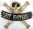 Amazon.com: LG 12 inch Hand Carved Wood Pirate Skull Cross Bone"Shit ...