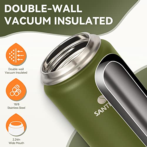 Insulated Water Bottles 24 oz, Santeco Stainless Steel Thermos with Lanyard & Wide Mouth Spout ...
