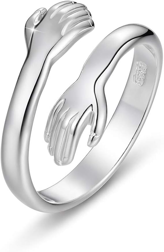PEARLOVE Anillo de abrazo, anillo ajustable para mujeres y niñas abrazando las manos abiertas ...