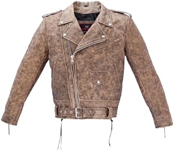 Classic Stone wash leather jacket size L: Amazon.co.uk: Clothing