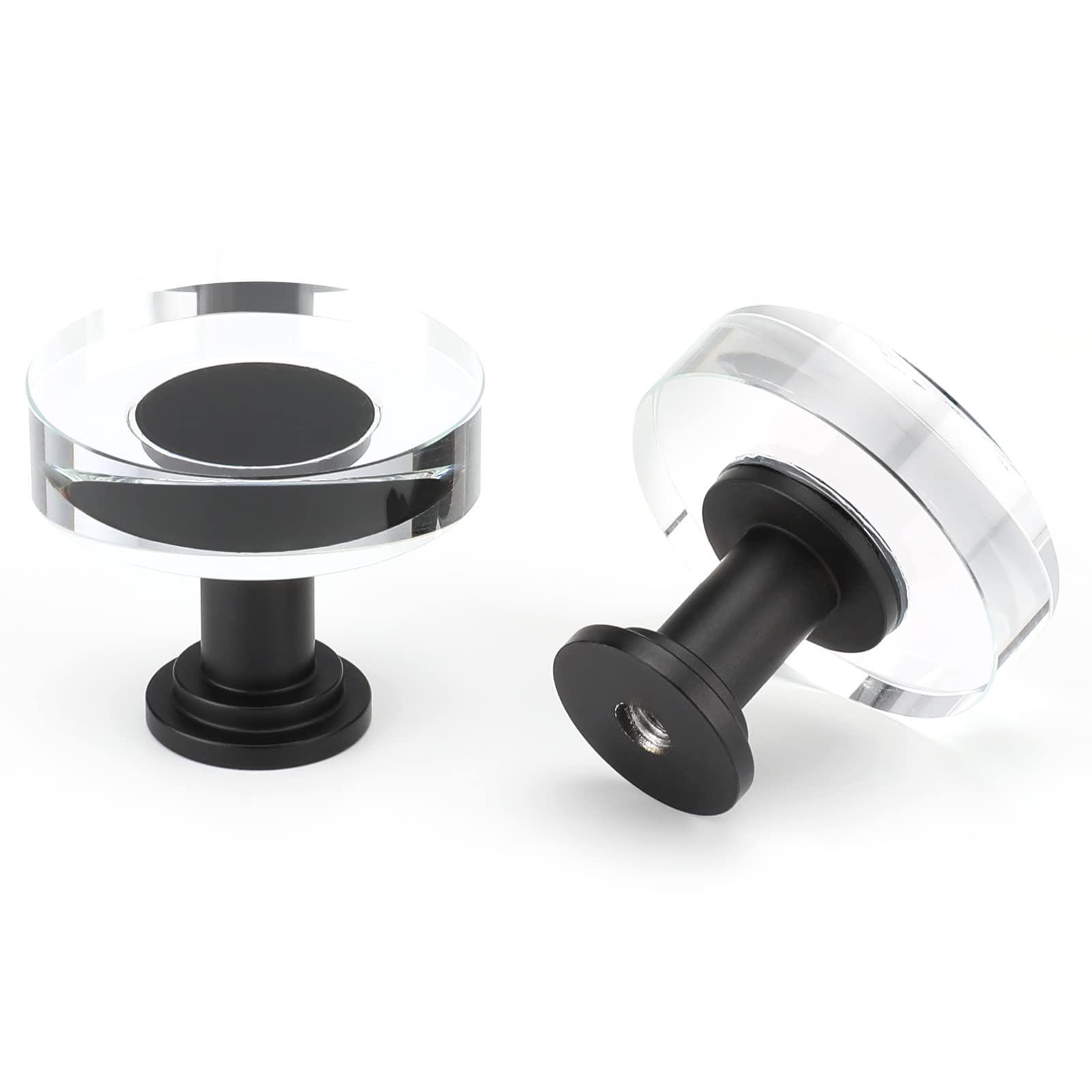 LONTAN 10 Pack Black Knobs Crystal for Dresser Drawers Matte Black Glass Cabinet Knobs for ...