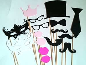 Amazon.com : DIY Photo Booth Props 16 Piece Set Wedding Photobooth ...