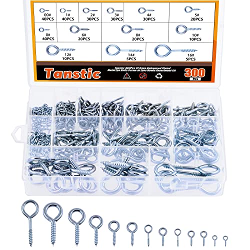 Mua Tanstic 300Pcs 13 Sizes Zinc Plated Eye Bolts Screw Eyes Assortment ...
