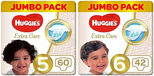 Huggies Extra Care, Size 5, Jumbo Pack, 60 Diapers & Extra Care, Size 6 ...