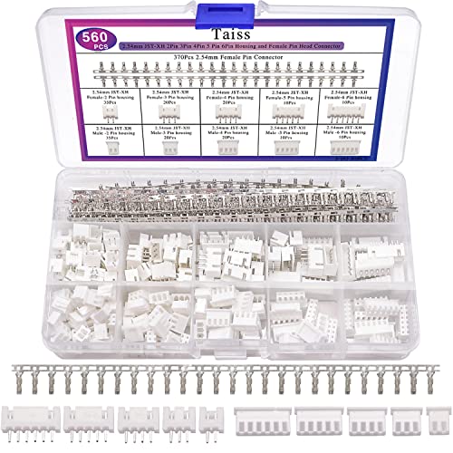 Taiss 560PCS 2.54mm JST-XH Connector Kit 2.54mm 2/3/4/5/6 Pin Housing Female and Male Adapter ...