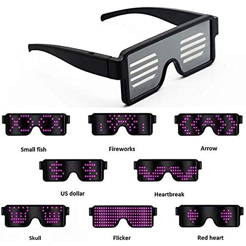 Customizable LED Glasses Light Up USB Rechargeable 8 Patterns LED ...