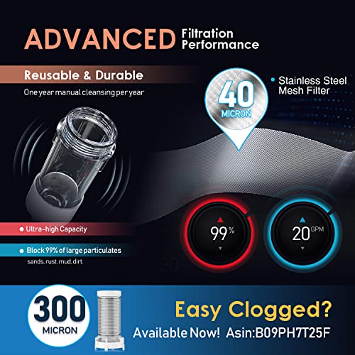 Frizzlife JX800 Spin Down Sediment Water Filter, Auto-Flushing with ...