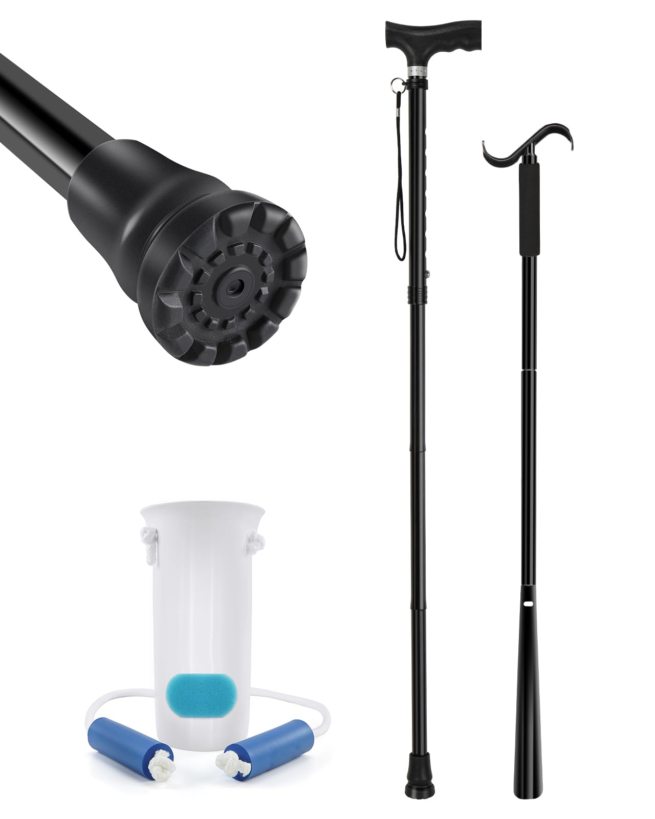 Kekoy 3 in 1 Walking Cane with Handle Shoe Horn Dressing Stick & Sock ...