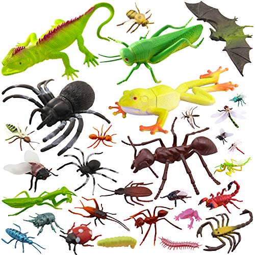 27pcs Bug Toy Figures Playset for Kids Boys, Pinowu 2-6” Fake Bug ...