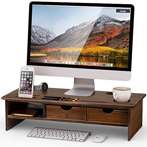 Tribesigns Monitor Stand Riser with Storage Organizer Drawers Bamboo ...