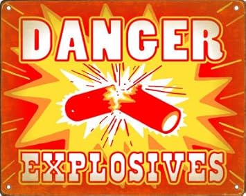 Amazon.com: Danger Explosives Retro Warning Sign / Fireworks Wall Decor ...